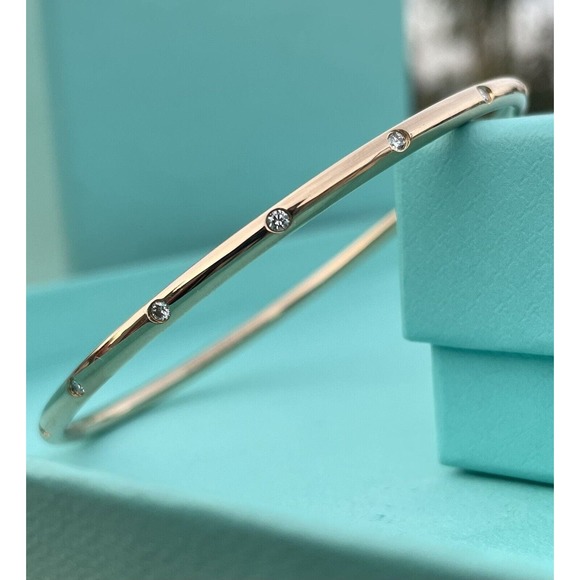 Tiffany & Co. | Jewelry | Auth Tiffany Co Rose Gold 75 Diamond Bangle Bracelet 9g Good Weight ...